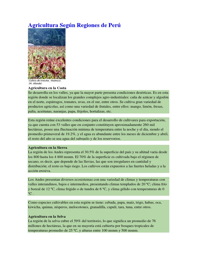 Agricultura Según Regiones de Perú-Agro | PDF | Selva | Clima