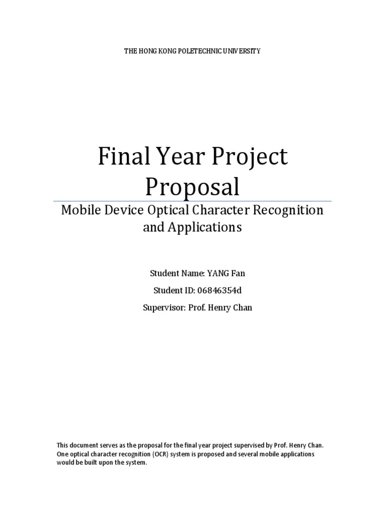 CSE Final Year Project Proposal | PDF | Optical Character Recognition ...