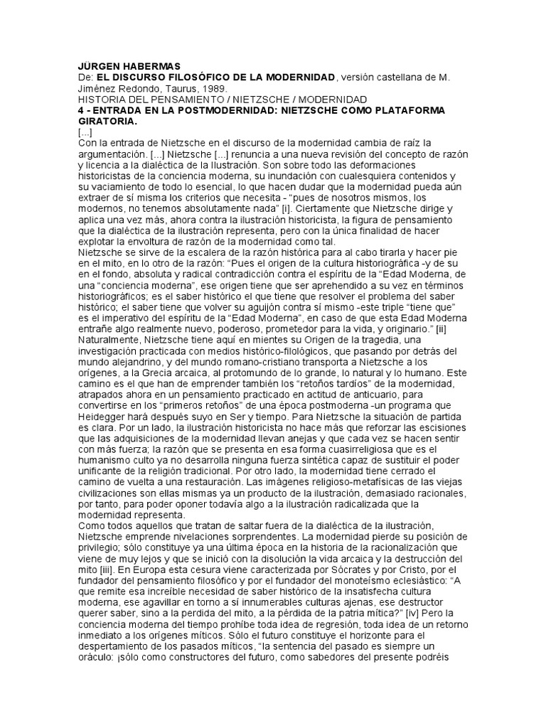 Habermas J - El Discurso Filosofico de La Modernidad | PDF | Estética ...