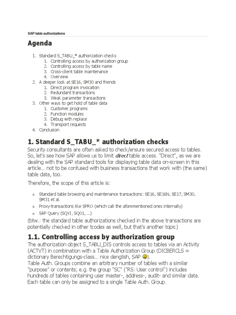 SAP Table Authorizations | PDF | Debugging | Parameter (Computer Programming)