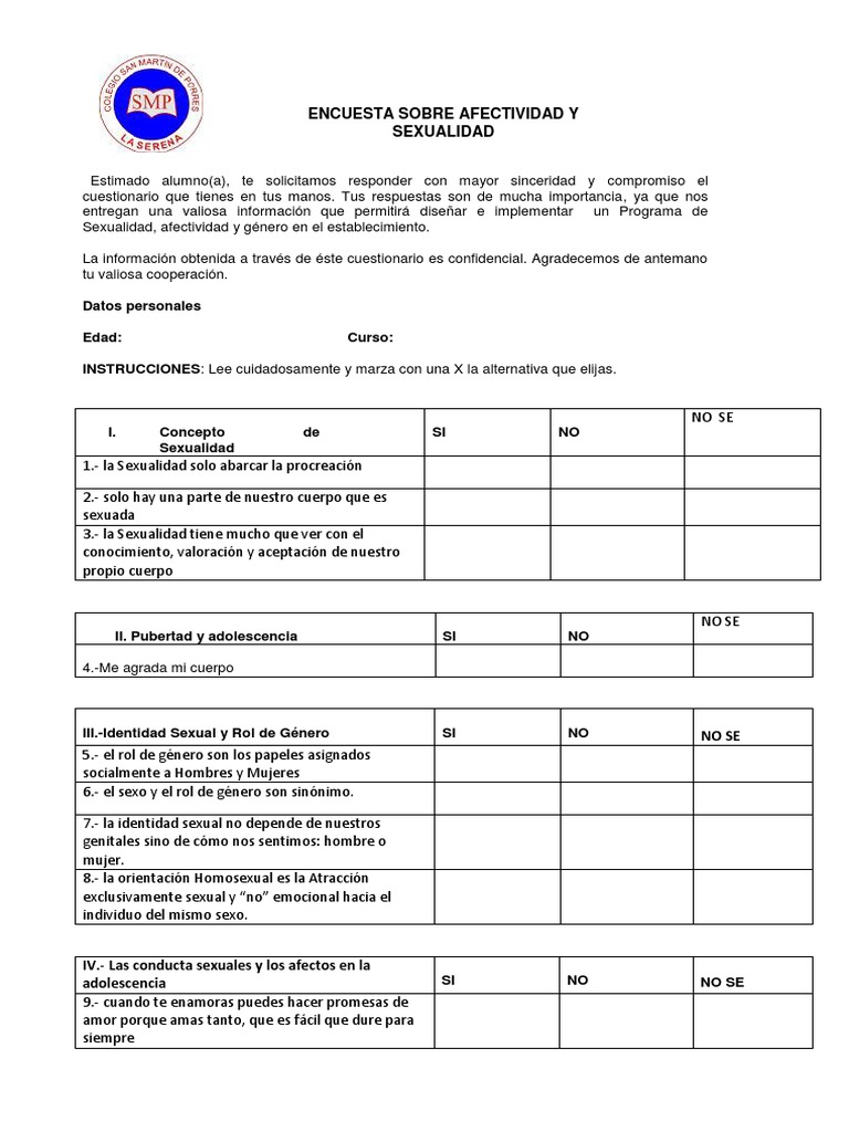 Cuestionario Sexualidad y Afectividad Alumnos | PDF | La sexualidad humana | Homosexualidad
