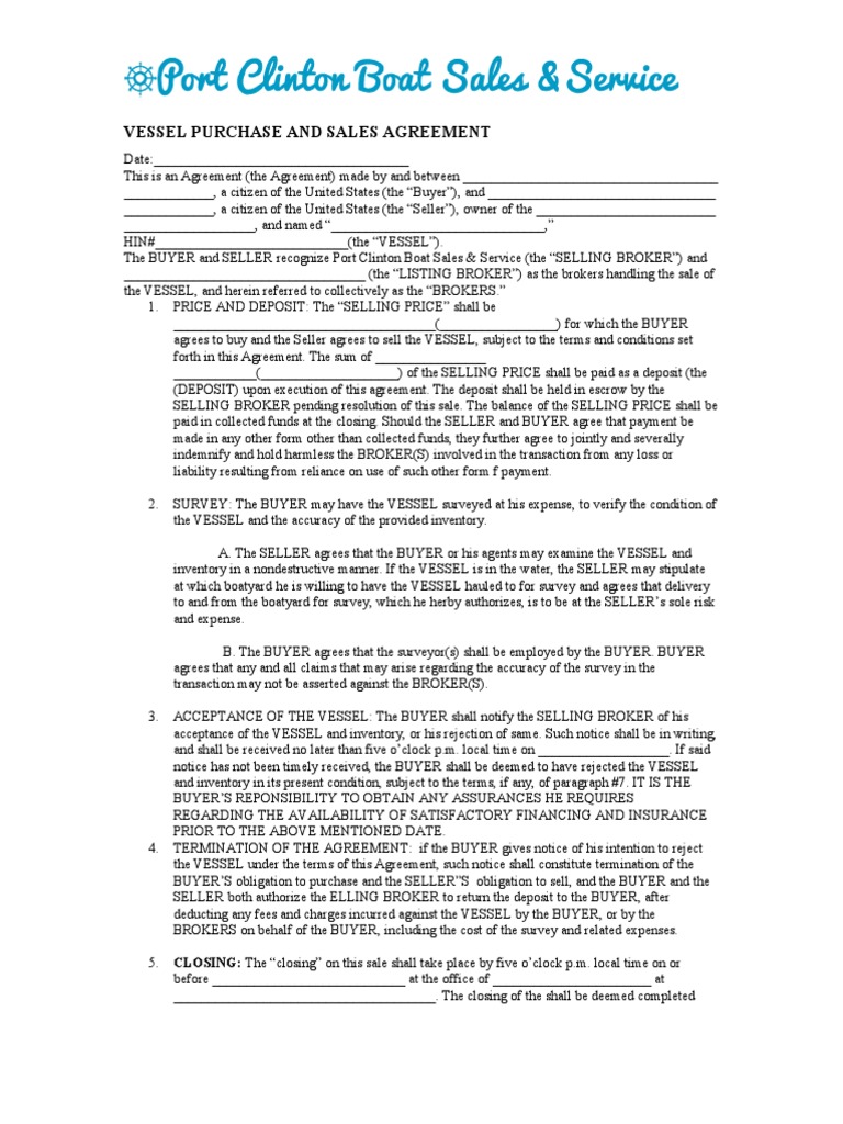 Boat Purchase and Sales Agreement | Arbitration | Practice Of Law