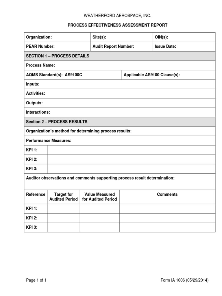 Weatherford Aerospace PEAR Assessment Report | PDF | Performance ...