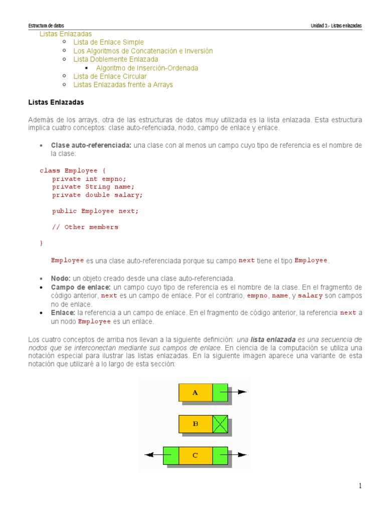 Unidad Iii Listas Enlazadas En Java Documento Básico Desarrollo