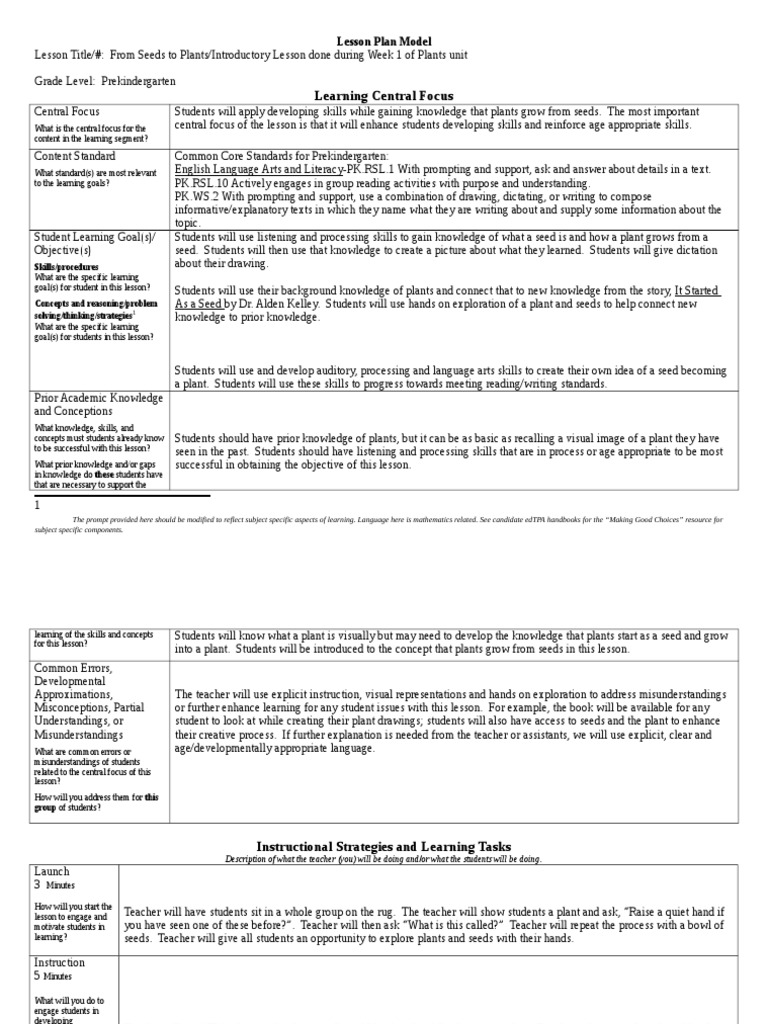 Pre-K: From Seeds to Plants Lesson | PDF | Educational Assessment ...