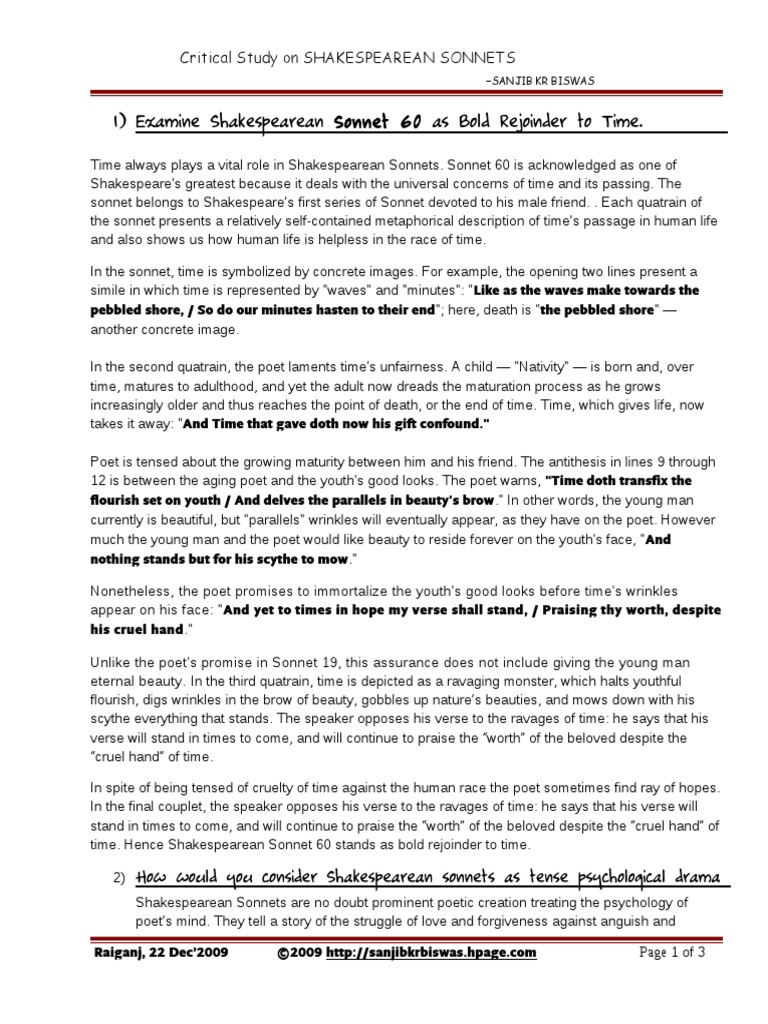 Analysis of Shakespeare's Sonnet 60 | PDF | Sonnets | Shakespeare's Sonnets