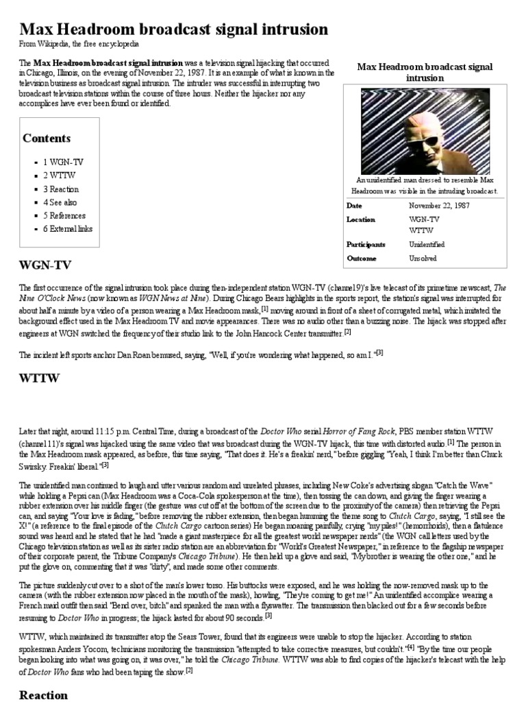 Max Headroom TV Signal Hijacking 1987 | PDF | Television | Broadcasting