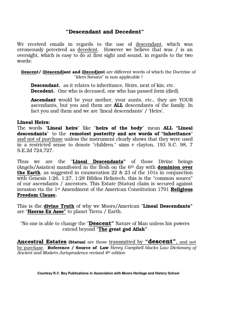 Descendants vs. Decedents Explained | PDF | Law