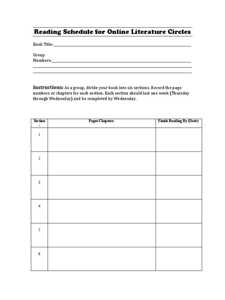 Online Literature Circles Reading Plan | PDF