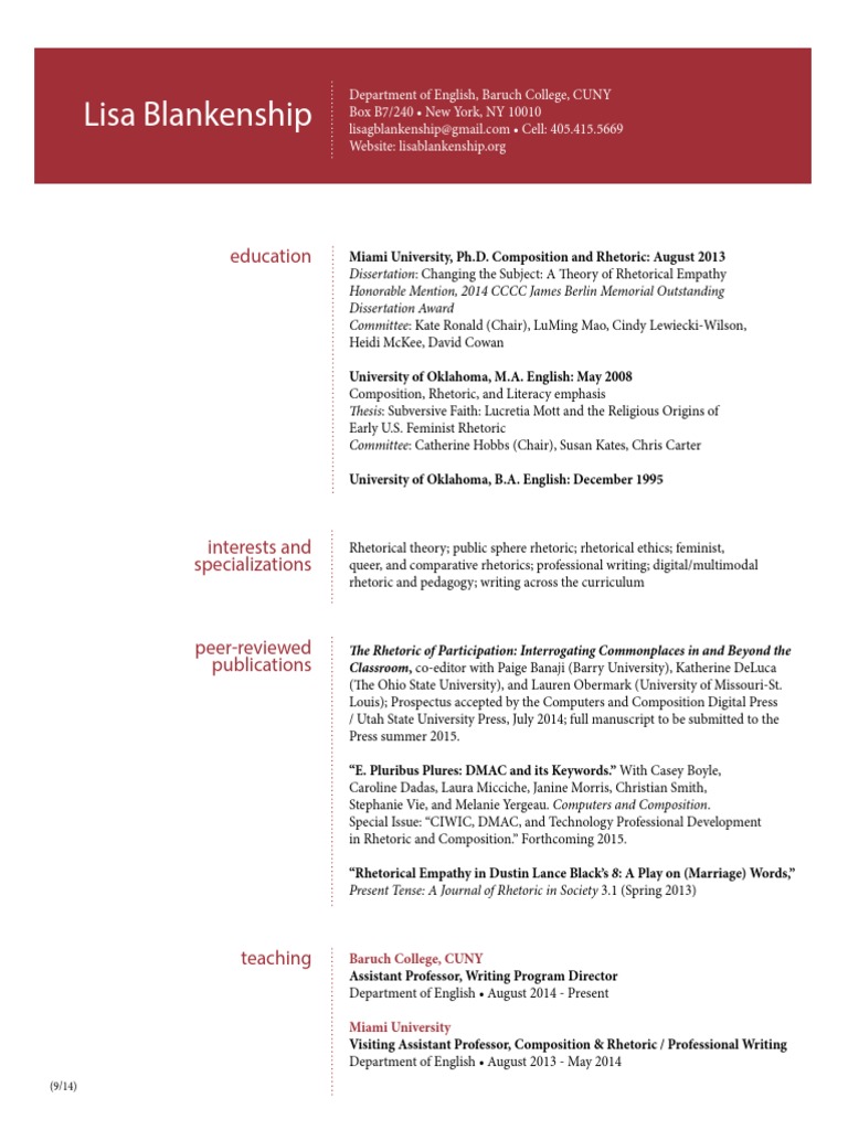 Lisa Blankenship CV | Download Free PDF | Rhetoric | Academia