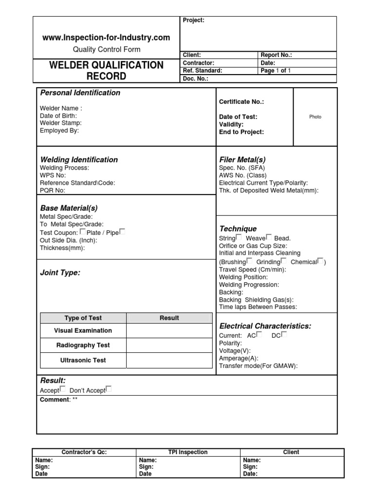 Welder Qualification Record Template | PDF
