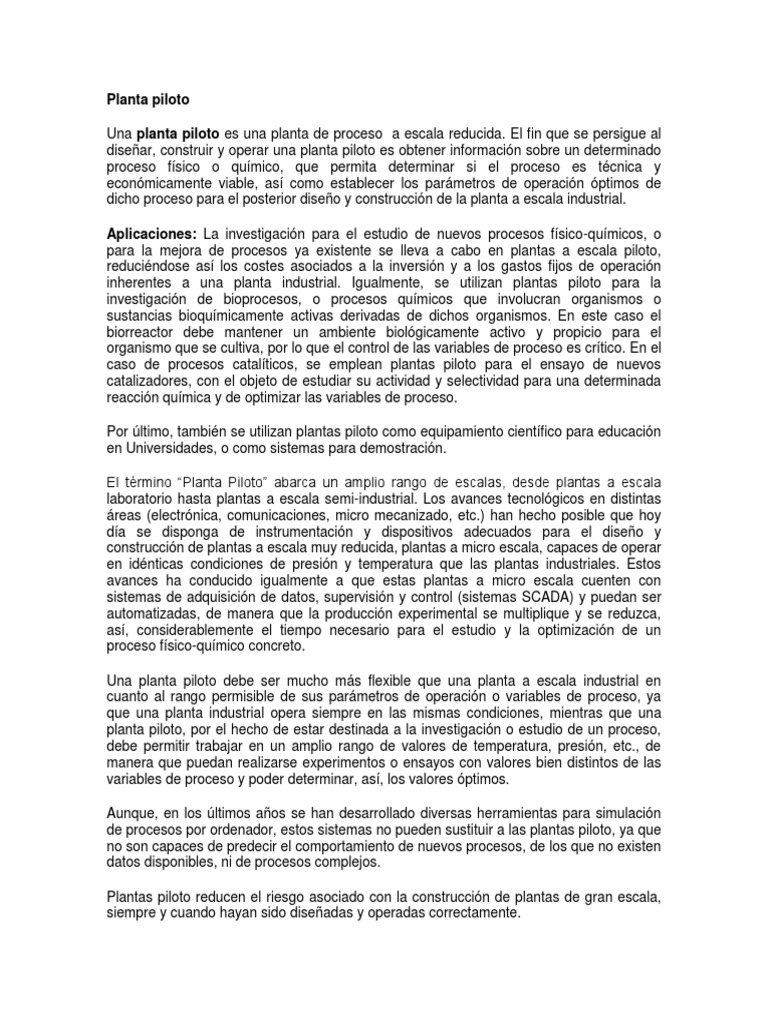 Planta Piloto | PDF | Industrias | Science