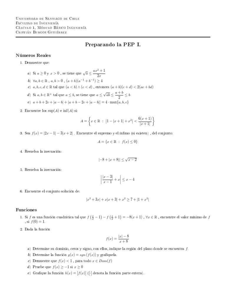Guía PEP 1 Cálculo 1 | PDF | Pi | Función (Matemáticas)