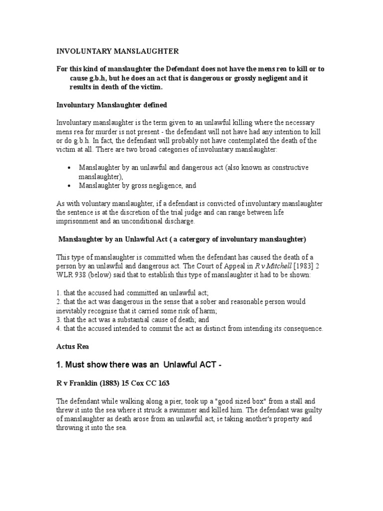 Understanding Involuntary Manslaughter | PDF | Manslaughter | Negligence