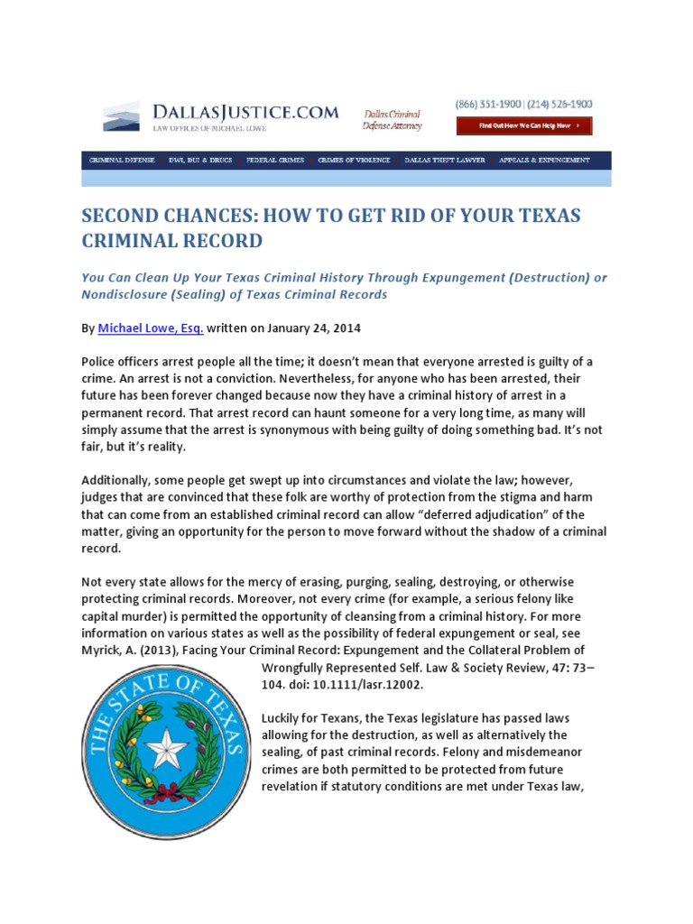 Texas Expungement & Nondisclosure Guide | PDF | Probation | Criminal Record