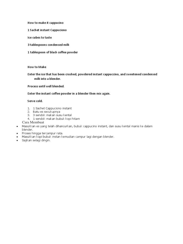 Iced Instant Cappuccino Recipe | PDF | Cooking, Food & Wine