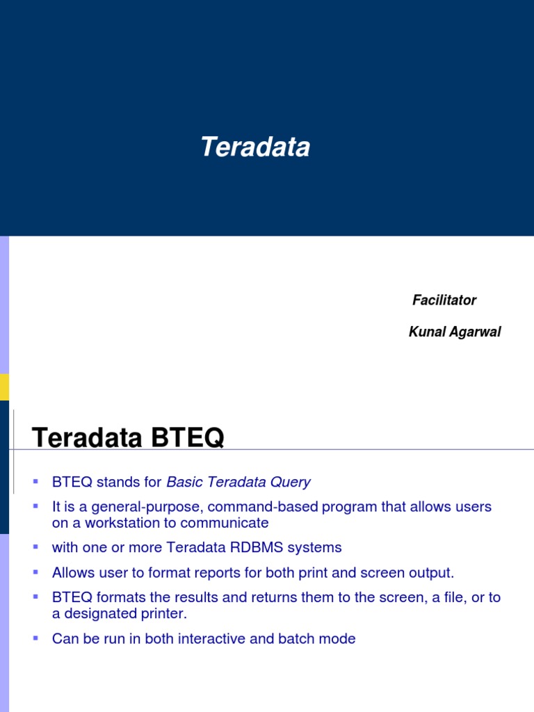 Teradata Bteq, Mload, Fload, Fexport, Tpump and Sampling | PDF | Sql | File Format