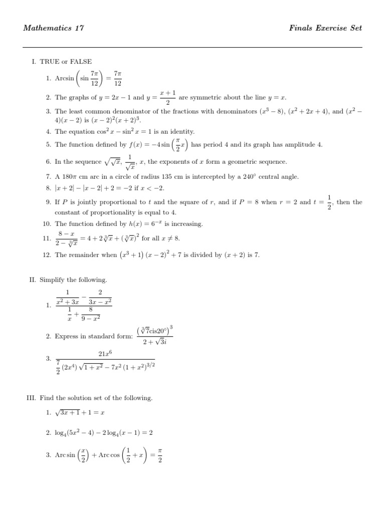 17 Exercise Set Fe | PDF | Trigonometric Functions | Sine