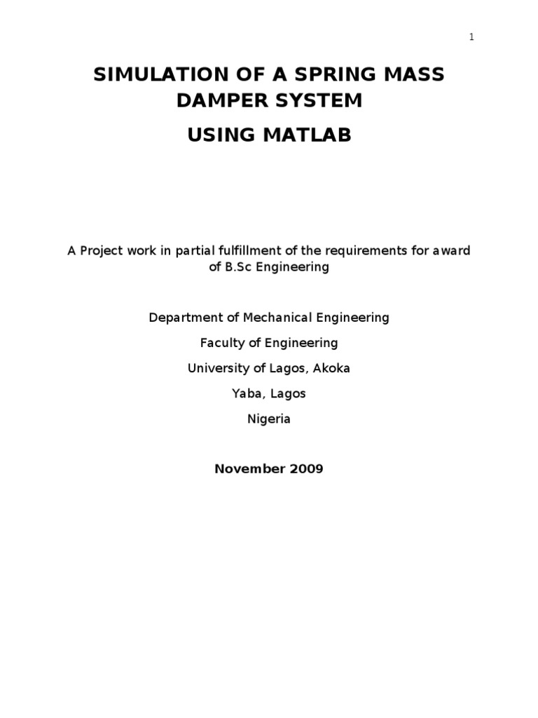 Simulation Of A Spring Mass Damper System Using Matlab Pdf Matlab Resonance