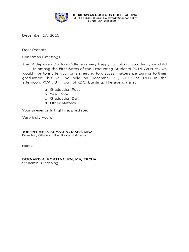 Letter To Parents Graduating | PDF