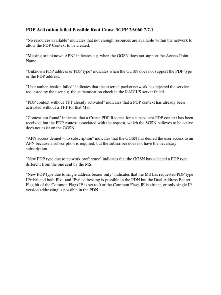 PDP Activation Failures - Further Suggestions | PDF | Network ...