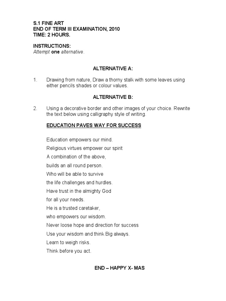 Fine Art Exam: Drawing & Calligraphy Tasks | PDF | Career & Growth | Art