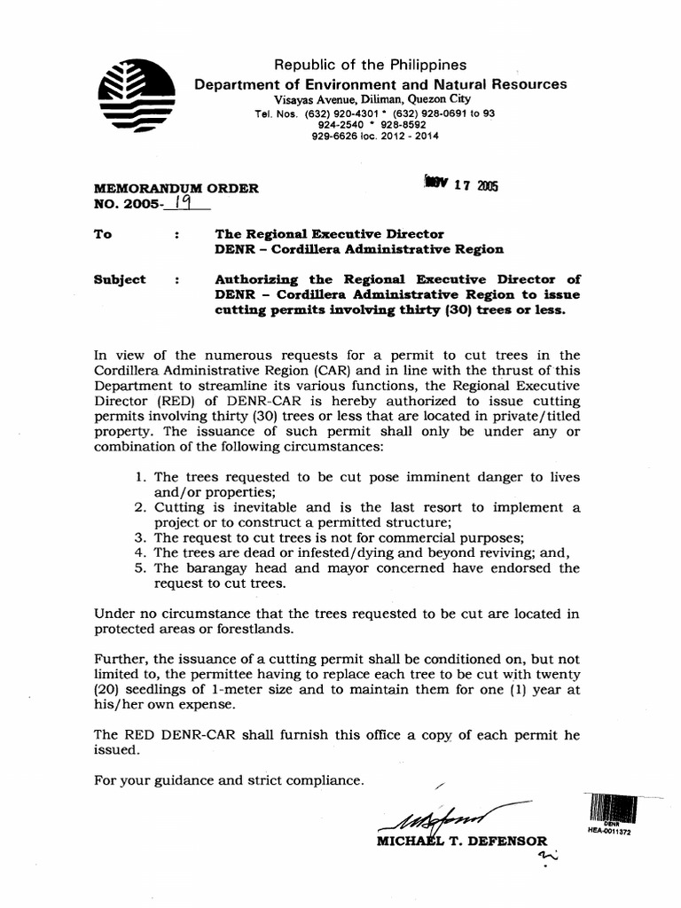 DENR Cutting Permit Guidelines | PDF