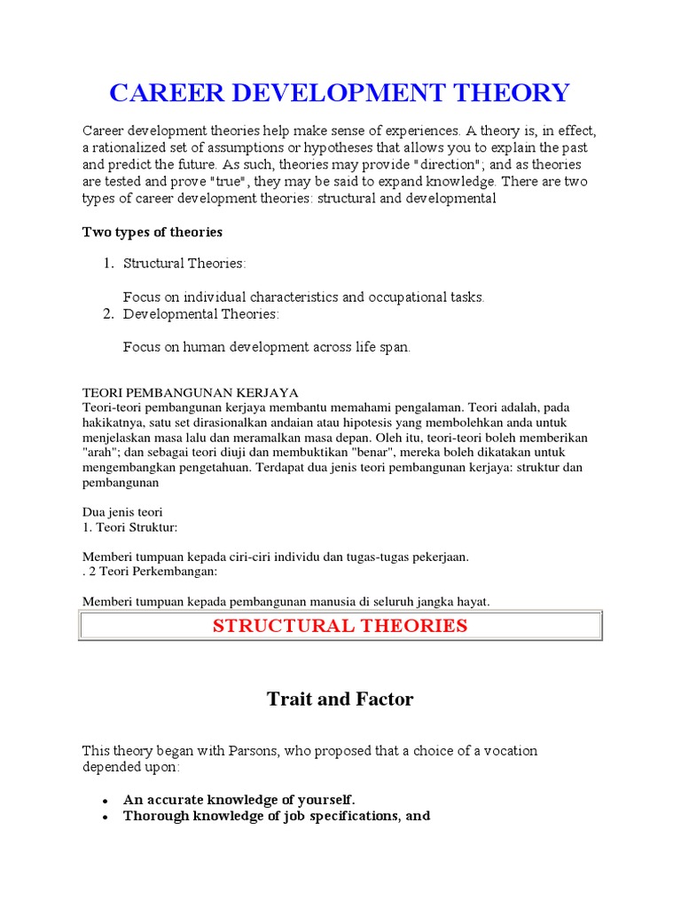 Career Development Theory | PDF | Decision Making | Self Concept