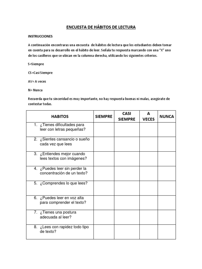 Encuesta sobre Hábitos de Lectura | PDF | Artes del Lenguaje y Comunicación