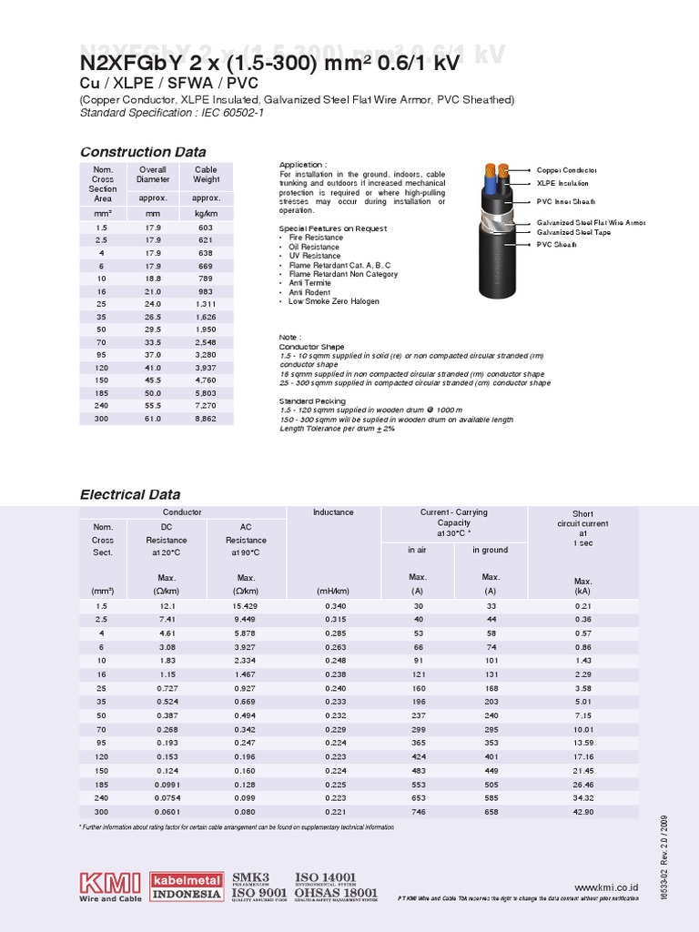 N2 XFGB Y | PDF | Cable | Electrical Conductor