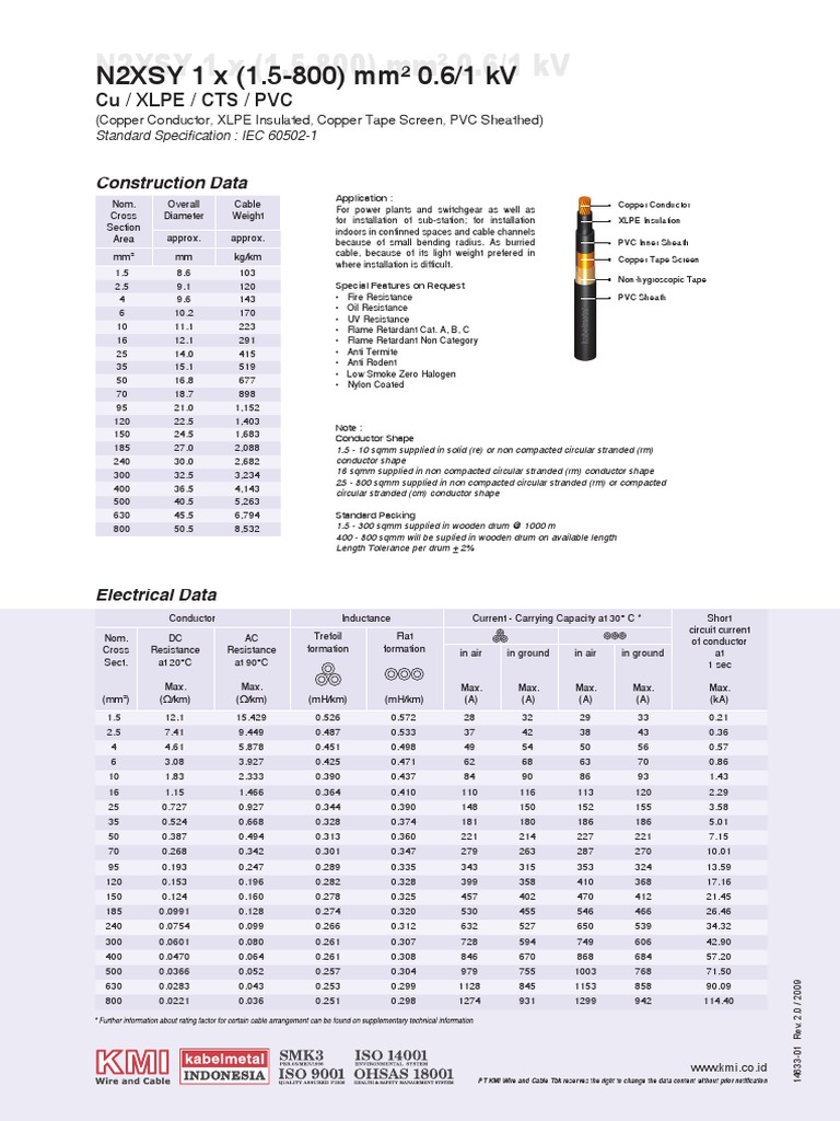 N2XSY | PDF | Cable | Electrical Conductor