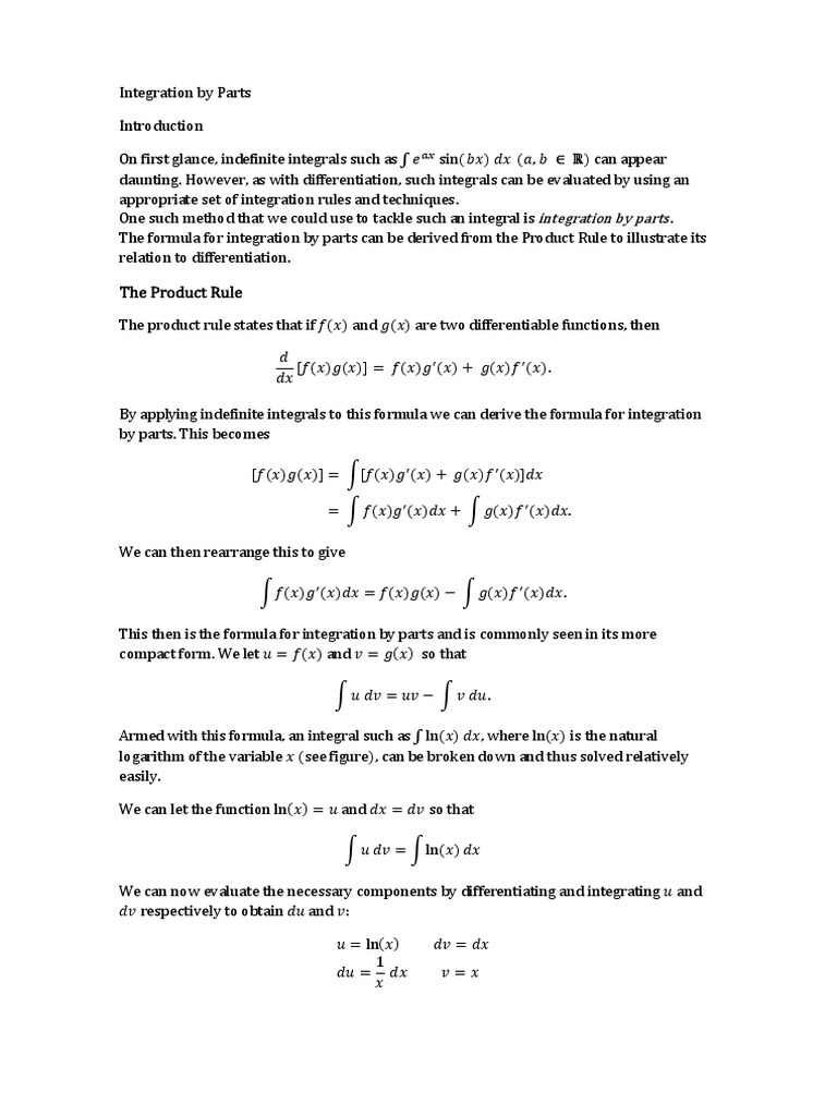 Integration by Parts | PDF | Integral | Derivative