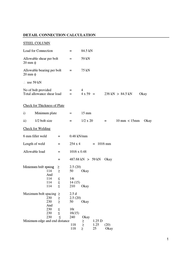 Bolt Calculation | Column | Screw