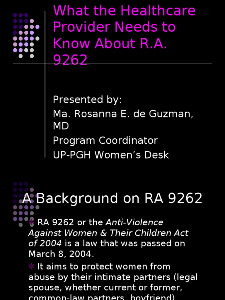RA 9262: Healthcare Provider Guide | PDF | Restraining Order | Battery ...