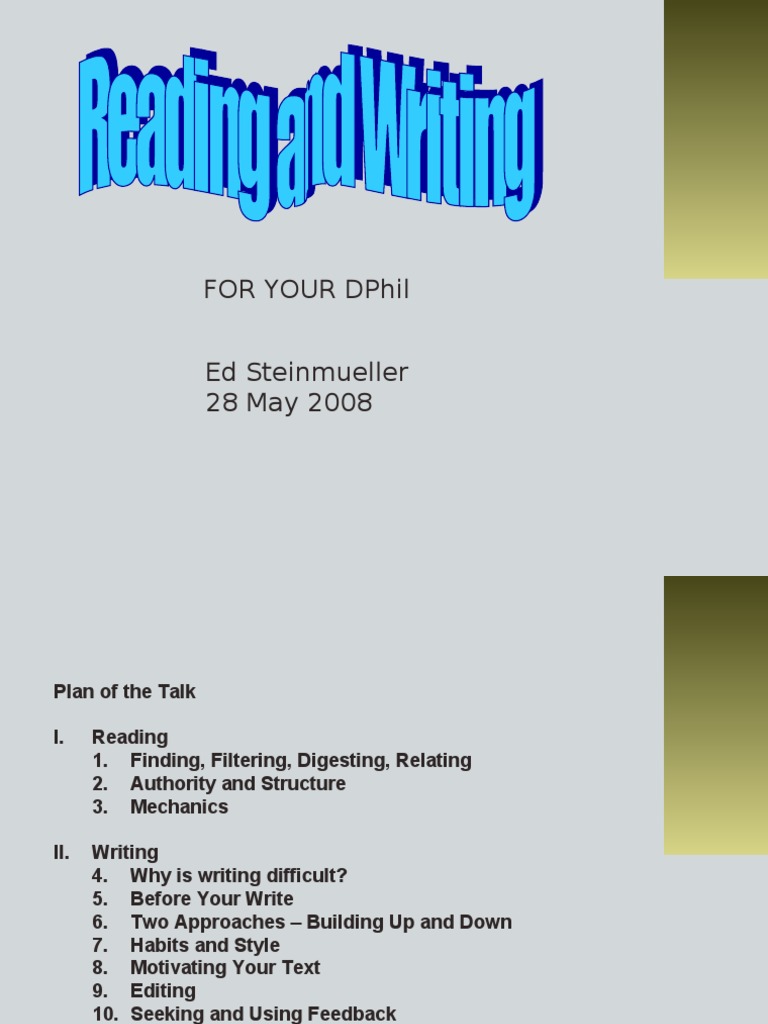 DPhil Writing and Reading Strategies | PDF | Thesis | Cognition