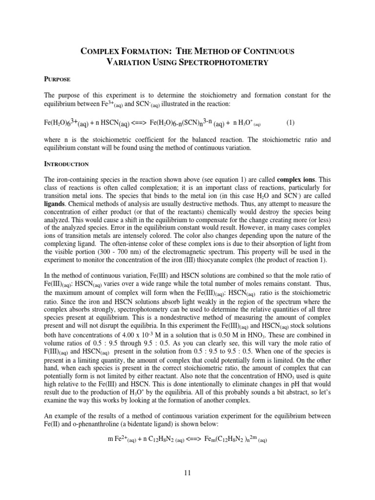 The Method of Continuous Variation Using Spectrophotometry PDF | PDF ...