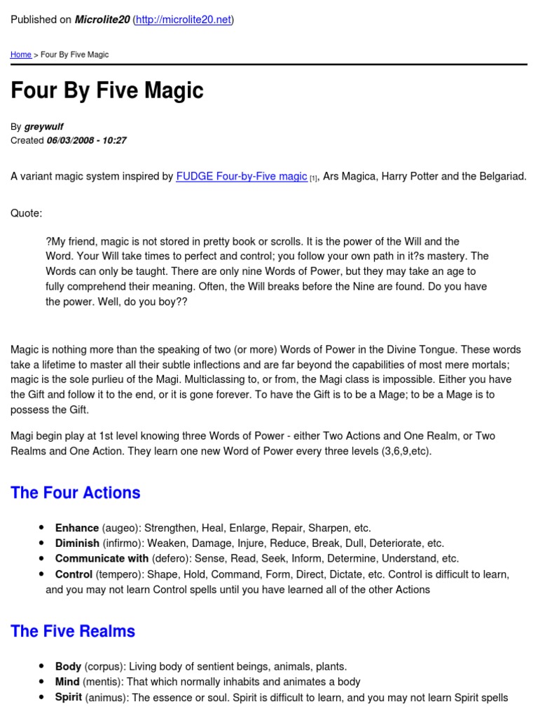 Microlite20 Four by Five Magic System | PDF | Magic (Paranormal ...