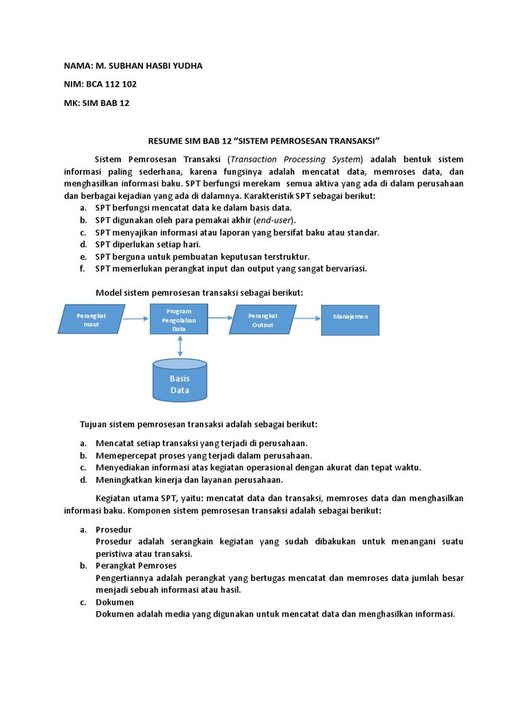 Resume Sim Bab 12 "Sistem Pemrosesan Transaksi" | PDF