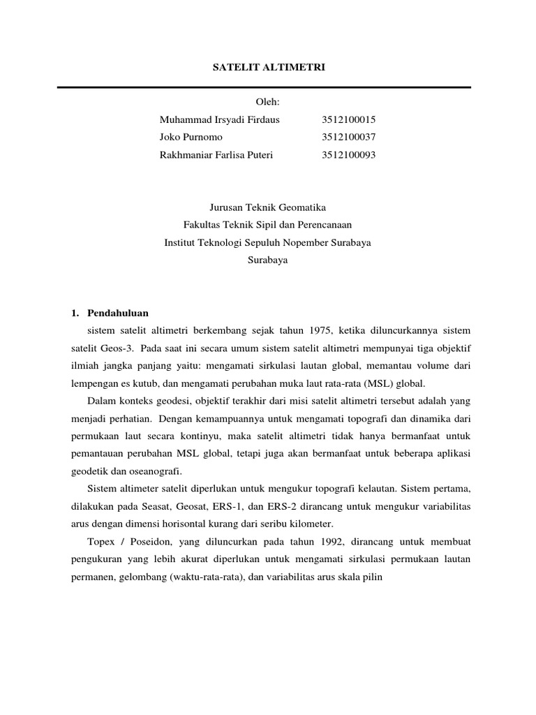 Aplikasi dan Prinsip Satelit Altimetri | PDF
