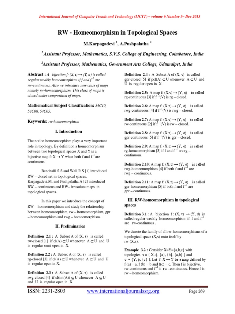 RW - Homeomorphism in Topological Spaces | PDF | Continuous Function | Theorem