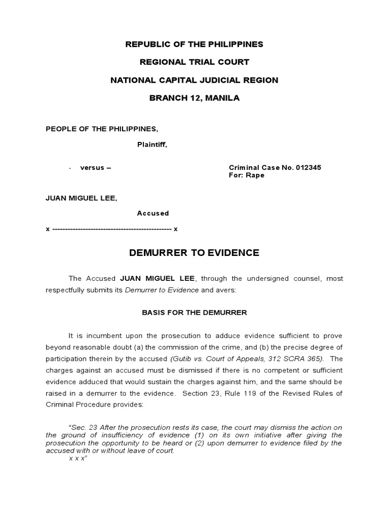 Demurrer to Evidence | Demurrer | Reasonable Doubt | Free 30-day Trial ...