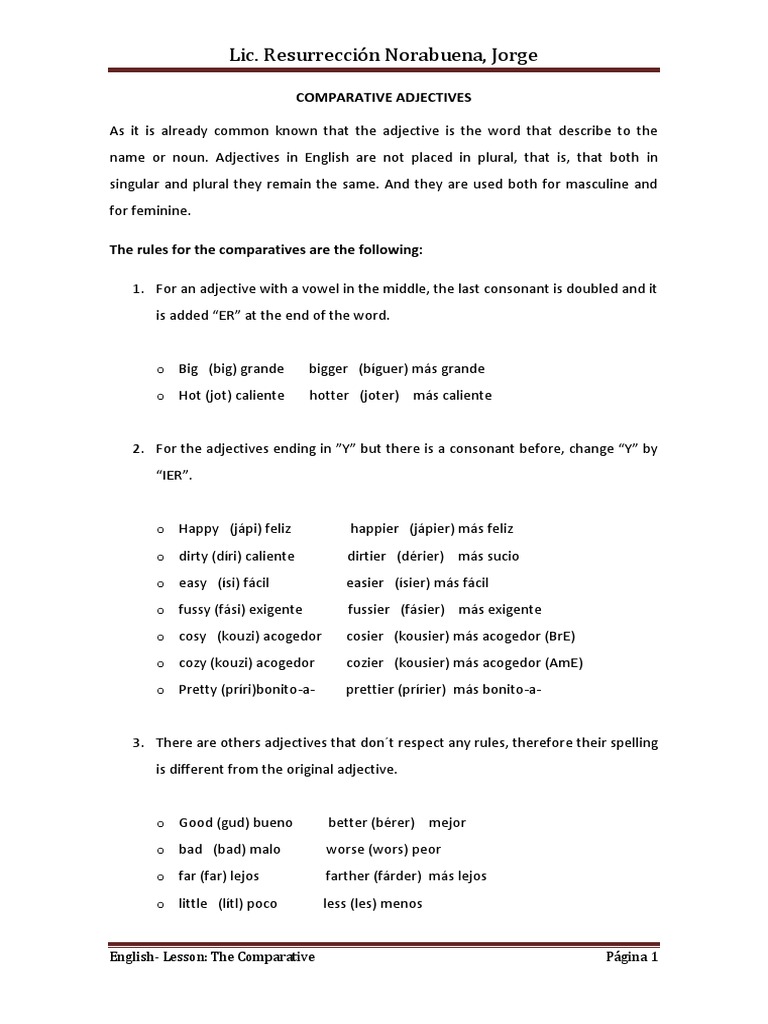 Comparative Adjectives | PDF | Adjective | English Language