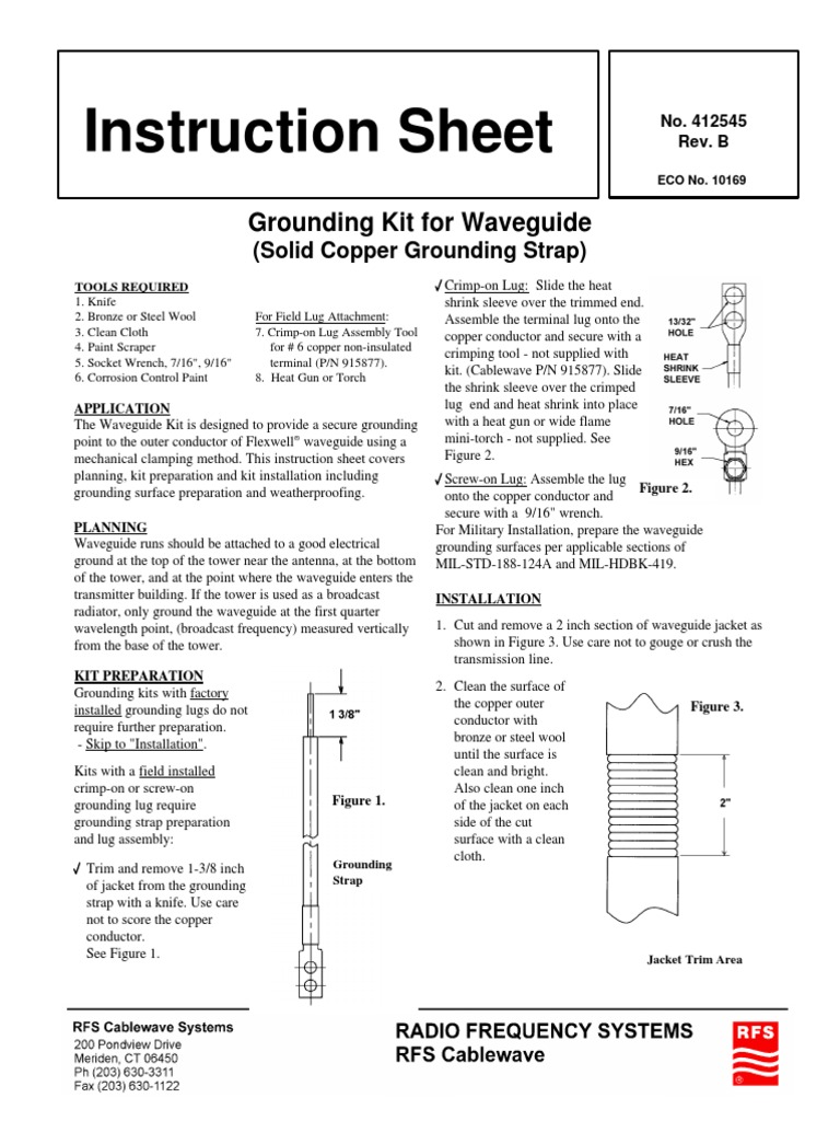 Instruction Sheet: Grounding Kit For Waveguide | PDF | Wire | Bronze