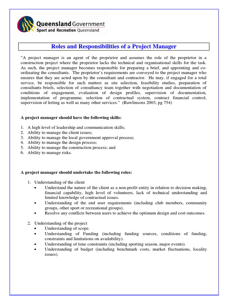 Project Manager Roles and Responsibilities | PDF | Project Manager ...