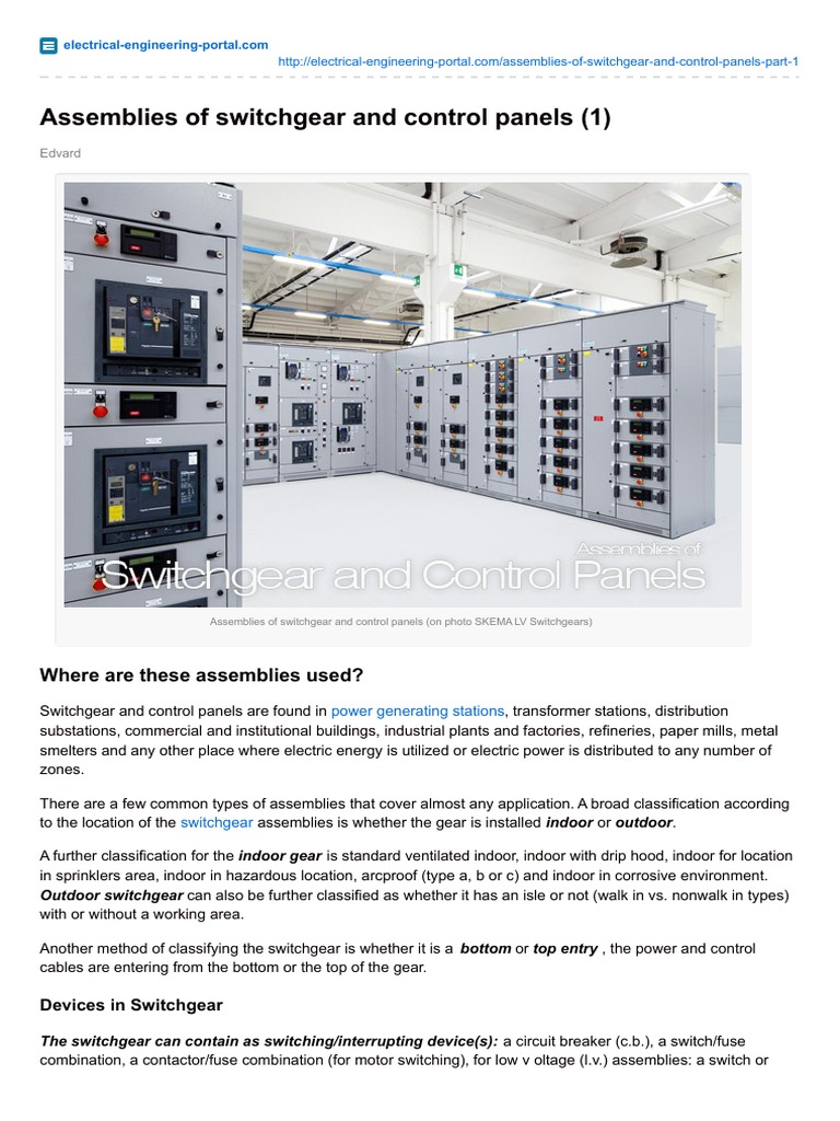 Assemblies of Switchgear and Control Panels 1 | PDF | Fuse (Electrical ...