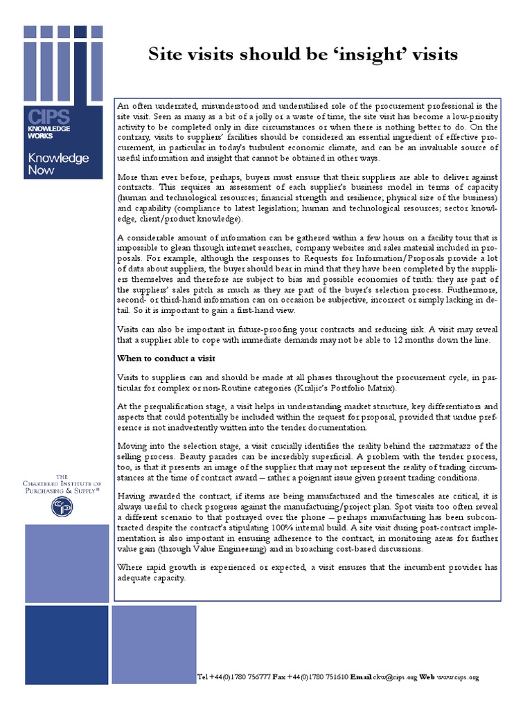 Importance of Supplier Site Visits in Procurement | PDF | Procurement ...
