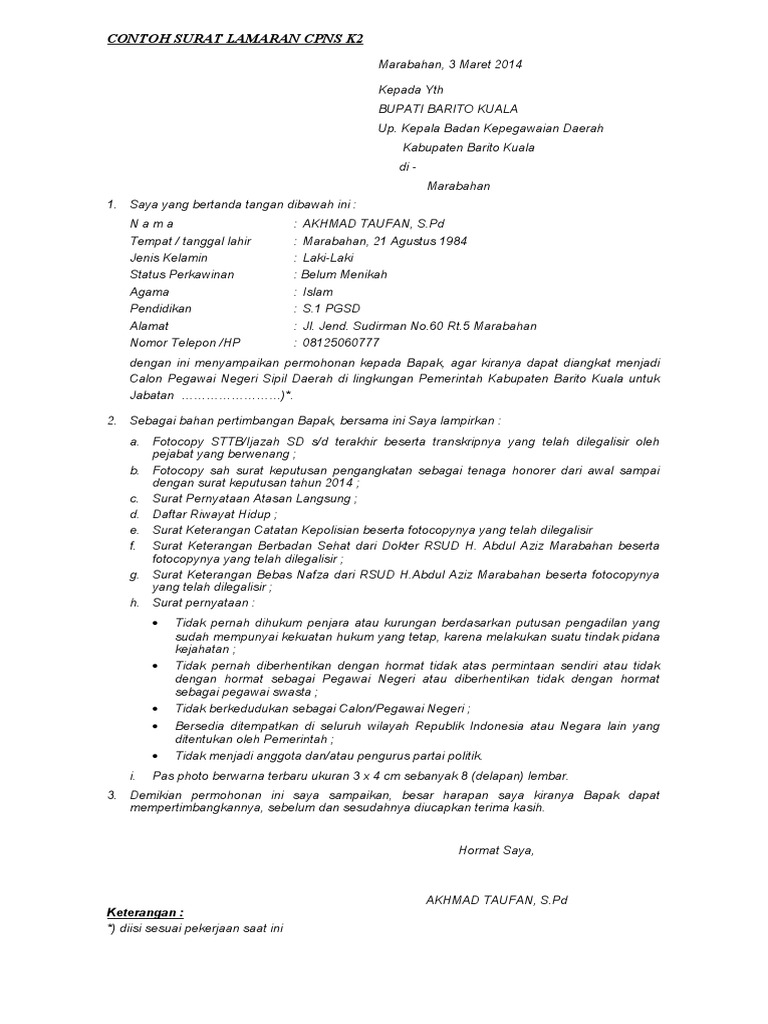 Contoh Surat Lamaran k2 | PDF | Griya & Taman