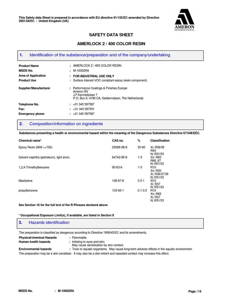 msds am 2c | Dangerous Goods | Chemistry