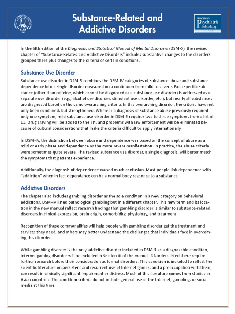 Substance Use Disorder Fact Sheet | PDF | Substance Abuse | Dsm 5