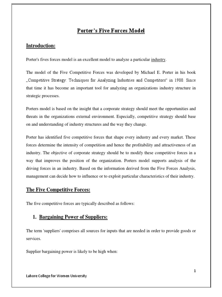 Porter's Five Model Analysis | PDF | Strategic Management | Business